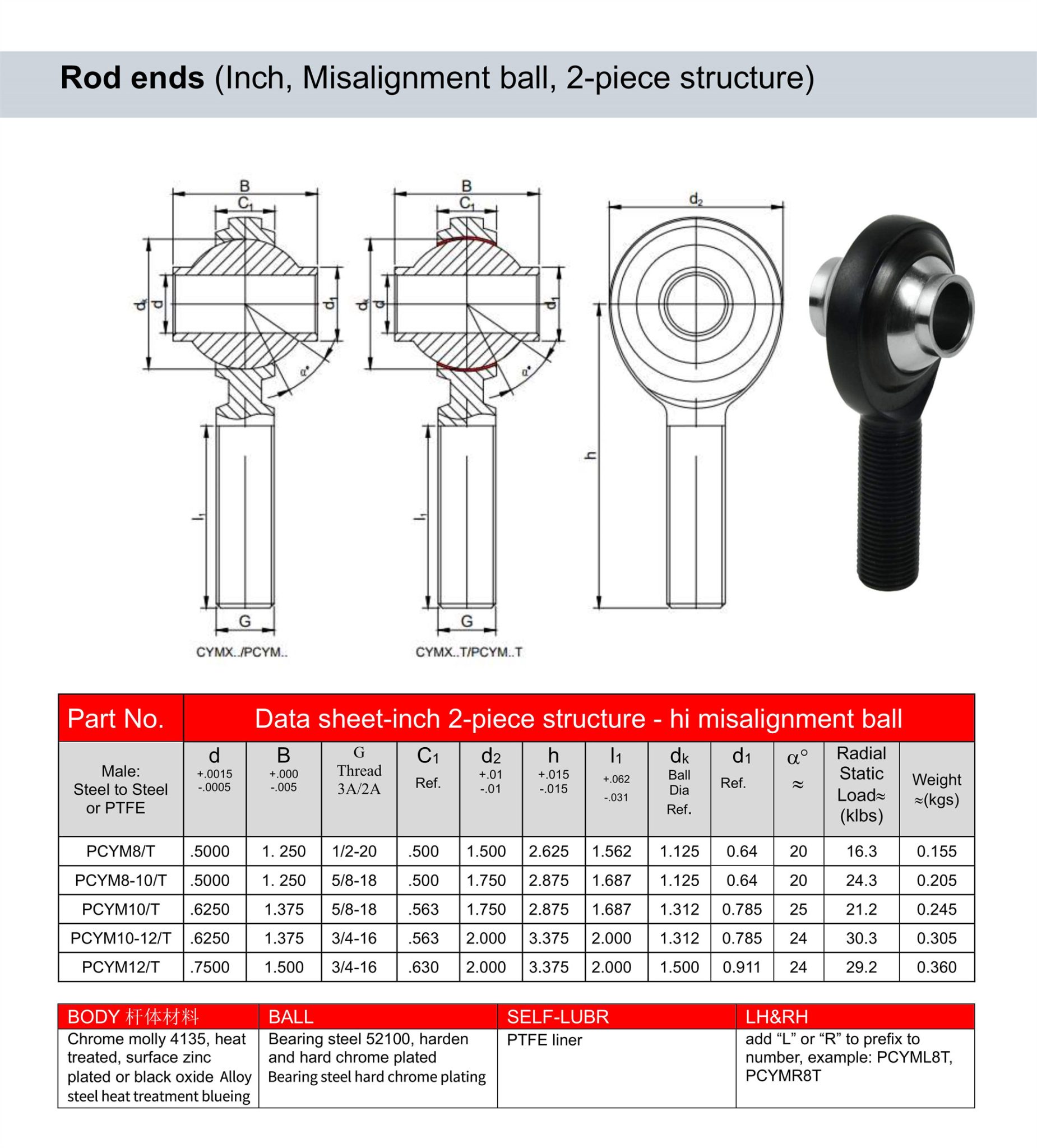 2-piece misalignment Rod end chromoly ptfe avaliable - Jiangsu CN Tech ...